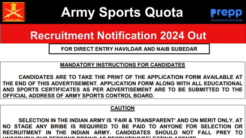 Army Sports Quota Recruitment Notification 2024 Out; Apply Offline