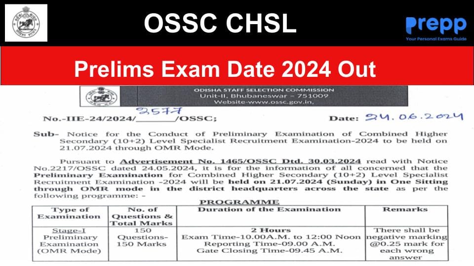 OSSC CHSL Prelims Exam Date 2024 Out @ossc.gov.in; Download Schedule PDF