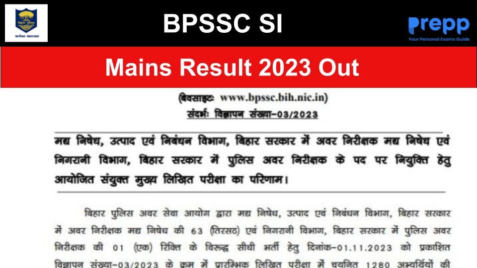 BPSSC SI Mains Result 2023 Declared; Download PDF