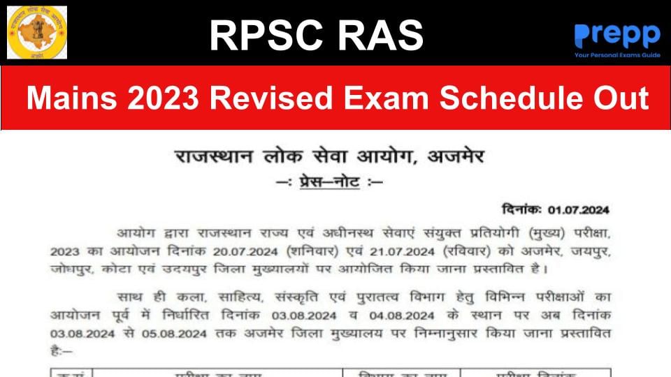 RPSC Mains 2023 Revised Exam Schedule 2023 Out; Check Details