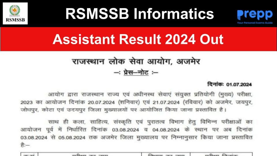 RSMSSB Informatics Assistant Result 2024 Released; Download PDF