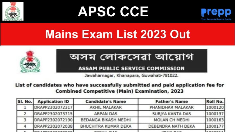 APSC CCE Mains Exam List 2023 Out at apsc.nic.in; Download PDF