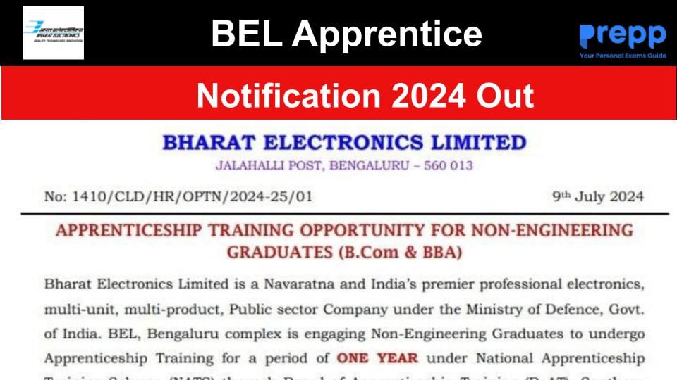 BEL Apprentice Notification 2024 Out: Walk-in-Interview on July 16