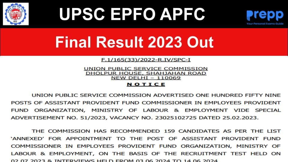 UPSC EPFO APFC Final Result 2023 Out at upsc.gov.in: Download Qualifiers List