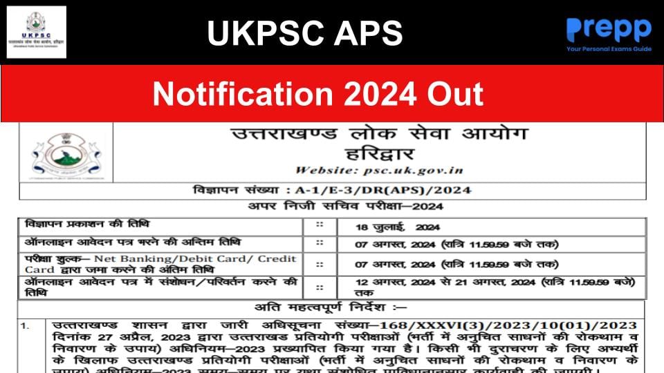 UKPSC APS Notification 2024 Out; Apply for 99 posts at psc.uk.gov.in