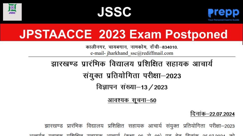 JSSC JPSTAACCE 2023 Exam Rescheduled; Admit Card Details