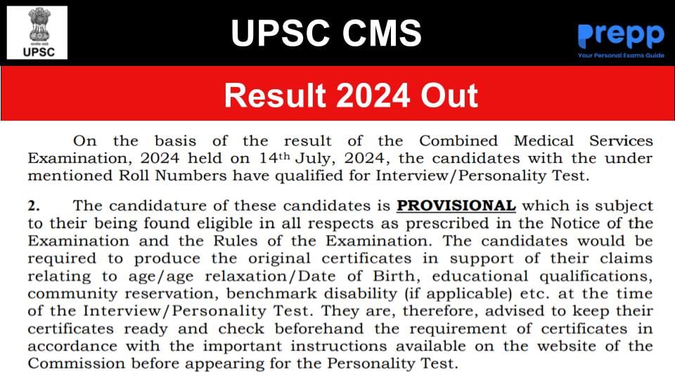 UPSC CMS 2024 Result Out at upsc.gov.in; Download Result PDF