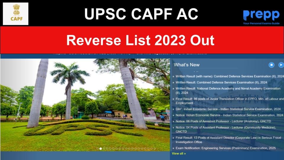 UPSC CAPF 2023 AC Reserve List Released at upsc.gov.in: Direct Link Here