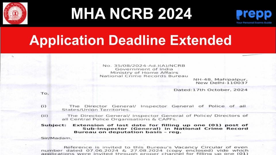 NCRB Extends Application Deadline for SI on Deputation Basis; Check Details