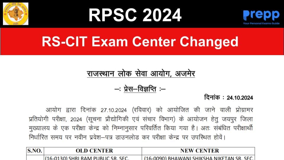 RPSC RS-CIT Exam 2024 Update New Exam Center; Check Details
