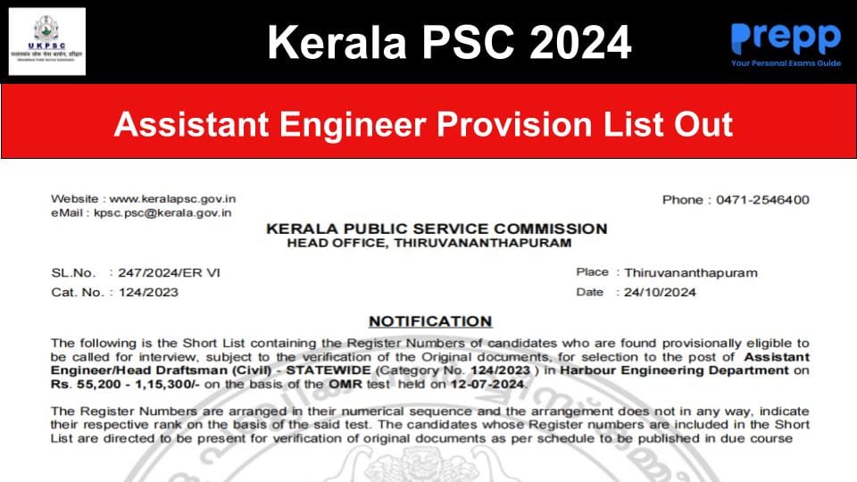 Kerala PSC Assistant Civil Engineer 2024 Shortlist Released; Download PDF