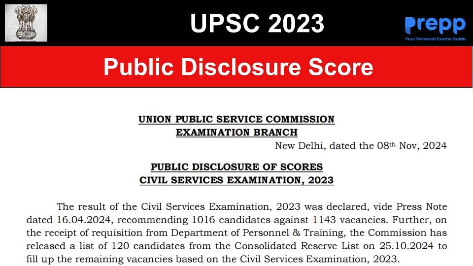 UPSC 2023 Public Disclosure of Scores for Civil Services Exam; Download PDF UPSC 2023 Public Disclosure of Scores for Civil Services Exam; Download PDF