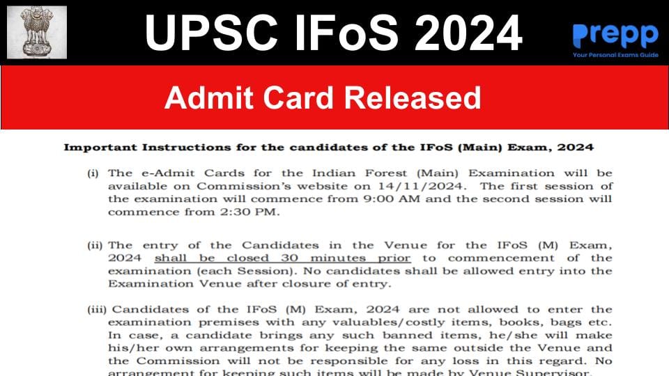 UPSC Indian Forest Service IFoS 2024 Main Exam Admit Card Out at upsc ...