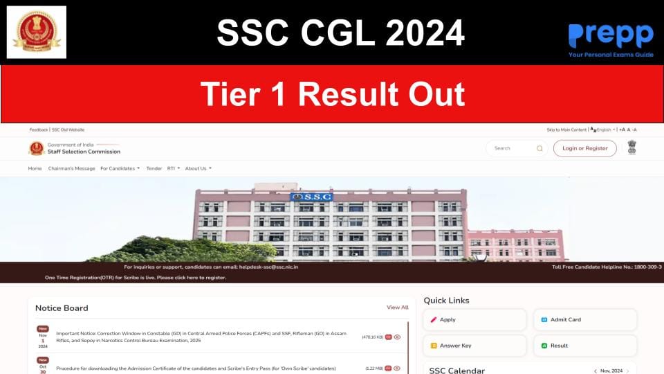 SSC CGL 2024 Tier 1 Result Out; Download PDF
