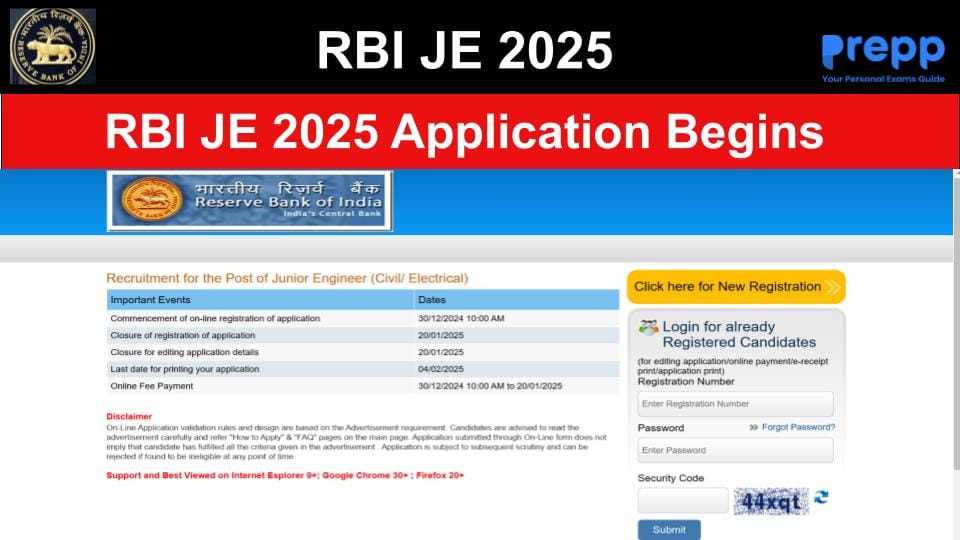 RBI JE 2025 Application Begins; Apply Now at rbi.org.in