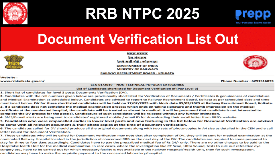 RRB NTPC 2025 Document Verification List Out: Check Shortlisted Candidates