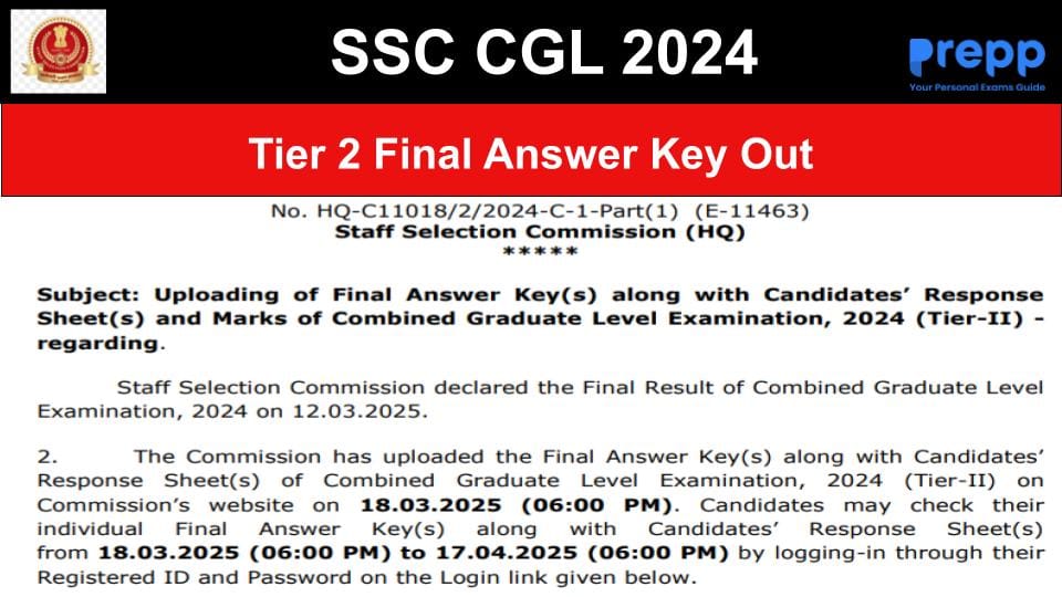 SSC CGL Final Answer key 2024 out at ssc.gov.in; Check Response Sheet ...