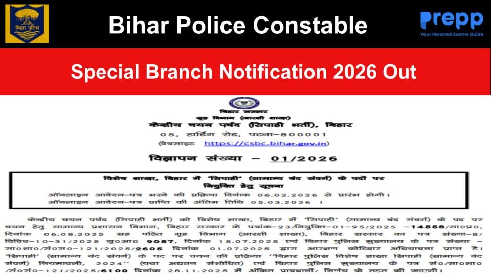 Bihar Police Constable Special Branch Notification 2026 Out for 83 Post ...
