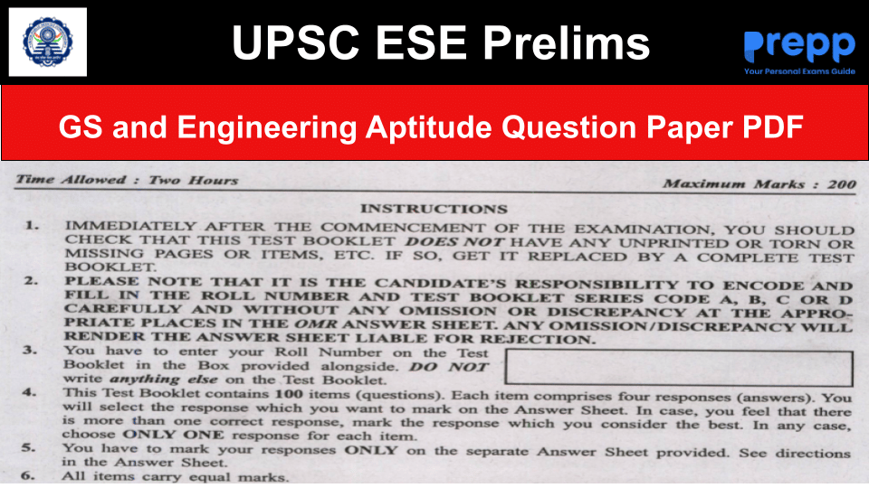 UPSC ESE Prelims 2026 GS and Engineering Aptitude Question Paper and ...