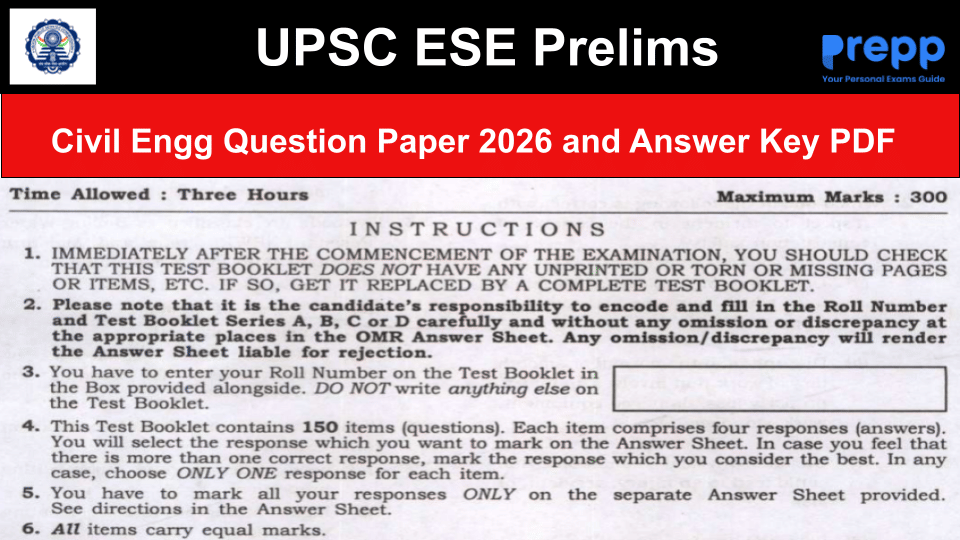 UPSC ESE Prelims 2026 Civil Engineering Question Paper and Answer Key PDF