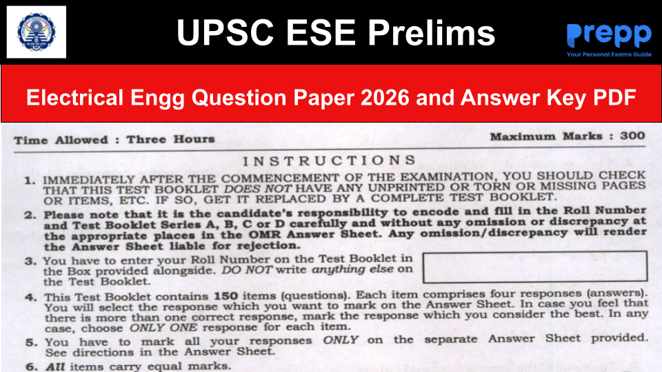 UPSC ESE Prelims 2026 Electrical Engineering Question Paper and Answer ...