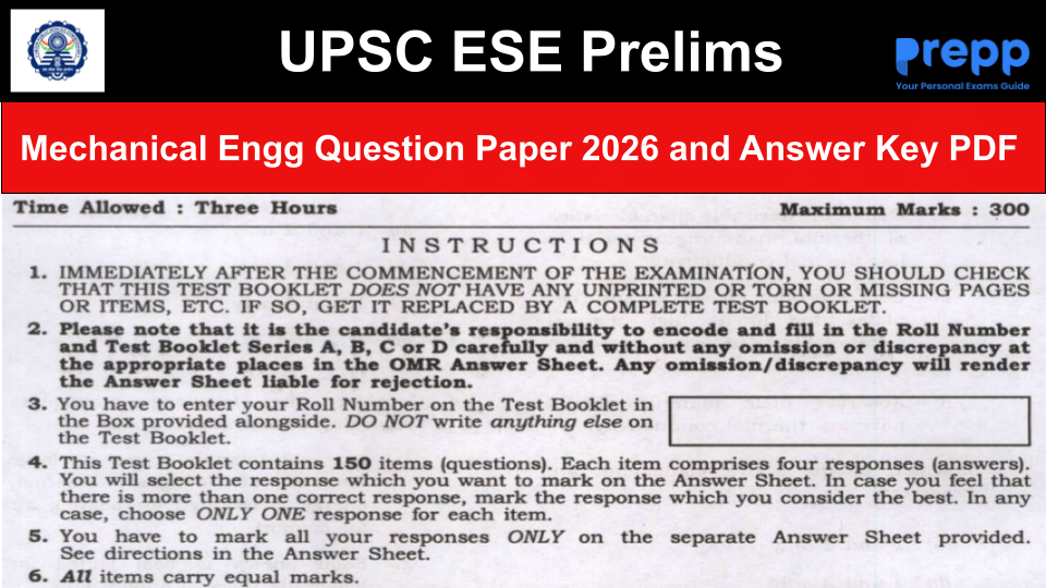 UPSC ESE Prelims 2026 Mechanical Engineering Question Paper and Answer ...