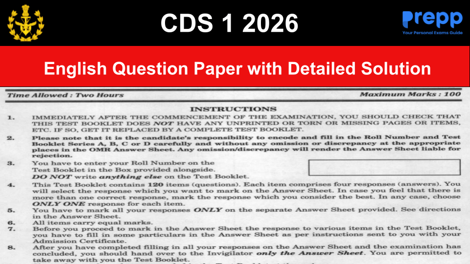CDS 1 English Question Paper 2026 with Answer Key (April 12, 2026 ...