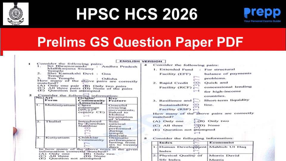 HPSC HCS Prelims GS Question Paper and Answer Key; Download PDF (April ...