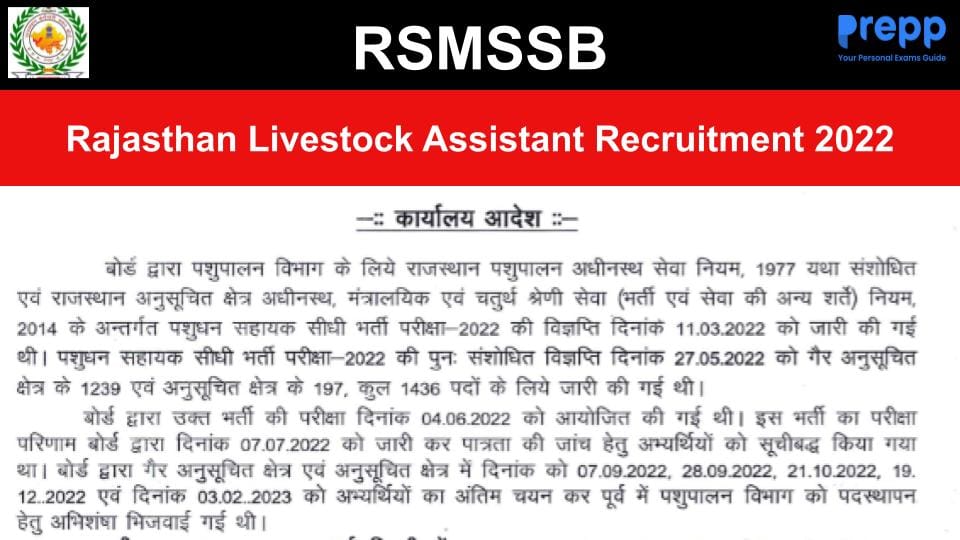 Rajasthan Livestock Assistant Recruitment 2022: Revised Result and ...