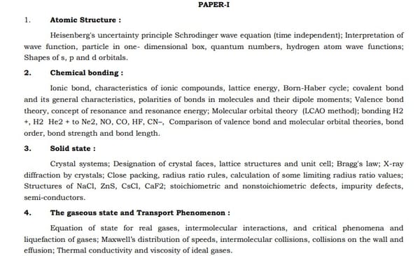 UPSC Chemistry Syllabus for Optional Paper-I and Paper-II