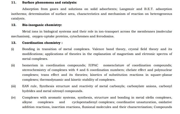 UPSC Chemistry Syllabus for Optional Paper-I and Paper-II