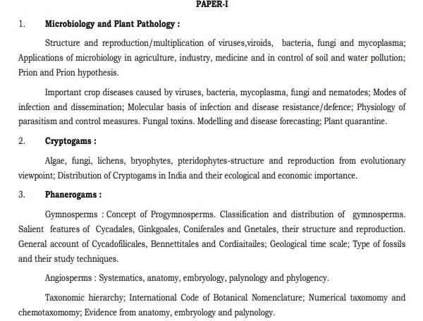 UPSC Botany Syllabus for Optional Paper-I and Paper-II