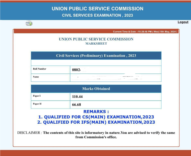 UPSC Marksheet 2023 Out for IAS and IFS at upsconline.nic.in; Download ...