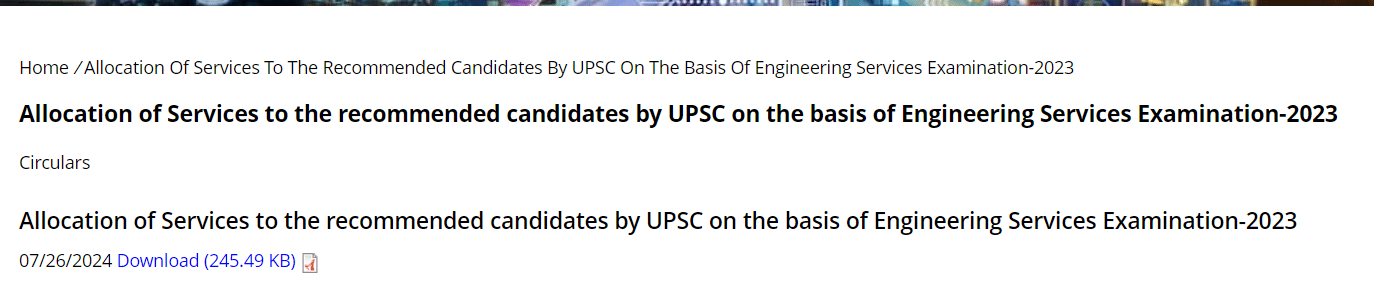 UPSC ESE Cadre Allocation List 2023 Out; Download PDF