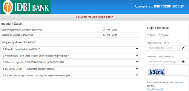IDBI Bank PGDBF Admit Card 2024 Out at idbibank.in; Download Call Letter