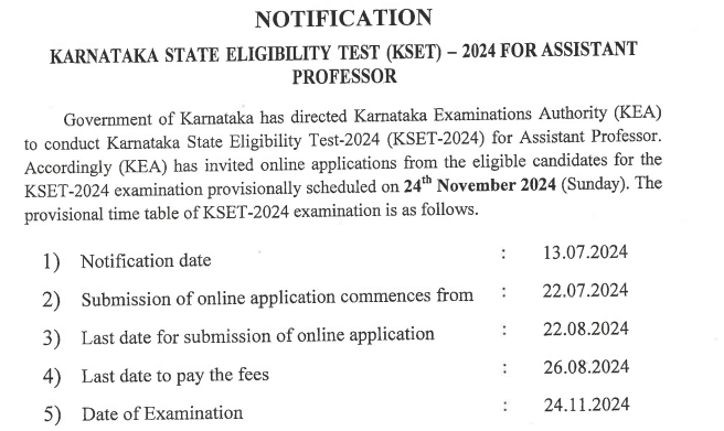 KSET 2024 Notification Out at kea.kar.nic.in; Check Application Details