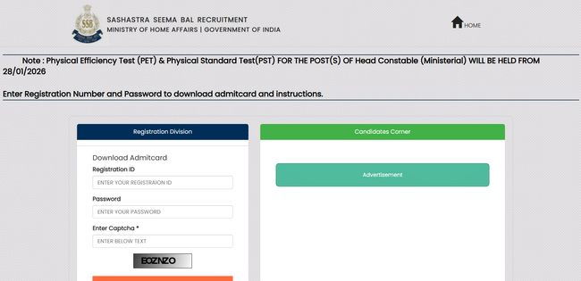 SSB Head Constable PET/PST Admit Card 2026 Out at applyssb.com ...