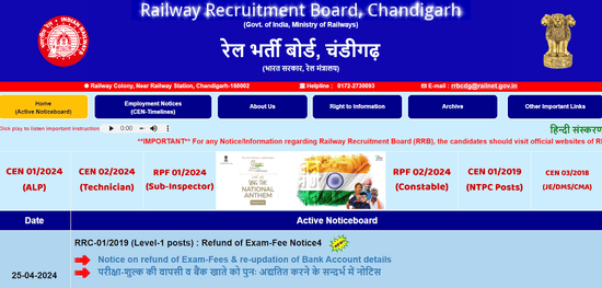 RRB Group D 2019 Fee Refund Notice Out at rrbcdg.gov.in; Details Here