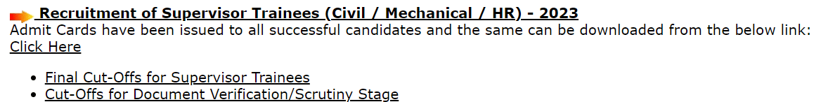 BHEL Supervisor Trainee Final Result 2024 Out; Download Cut-Off