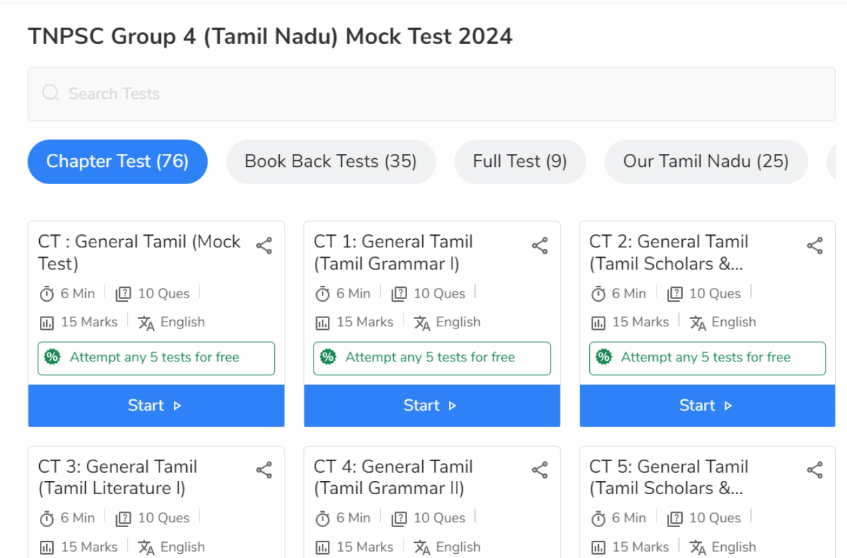 TNPSC Group 4 2024 Online Mock Test Series