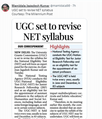 UGC NET Syllabus to be Revised for Dec 2024 Cycle: Update from UGC Chairman