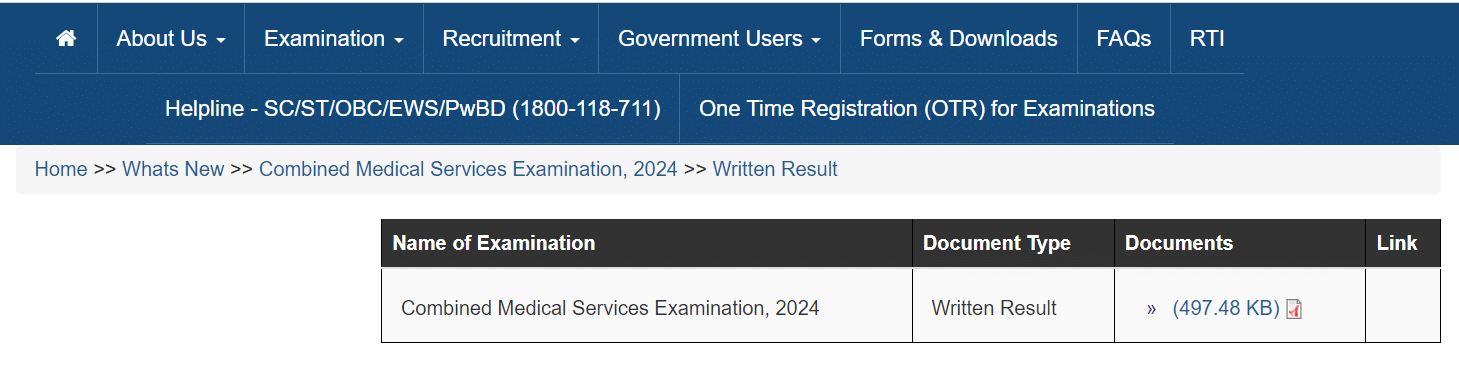 UPSC CMS 2024 Result Out at upsc.gov.in; Download Result PDF