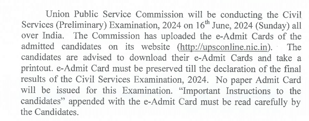 UPSC Admit Card 2024 Live; Download IAS Prelims Call Letter at upsc.gov.in