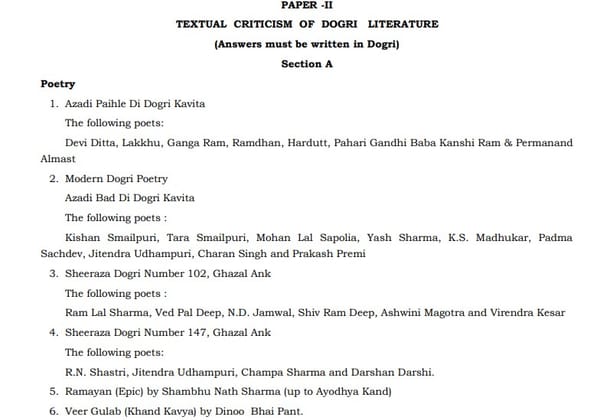UPSC Dogri Syllabus for Optional Paper-I and Paper-II