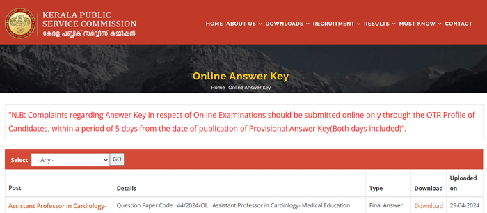 Kerala PSC Assistant Professor 2024 Final Answer Key Released at keralapsc.gov.in; Download PDF