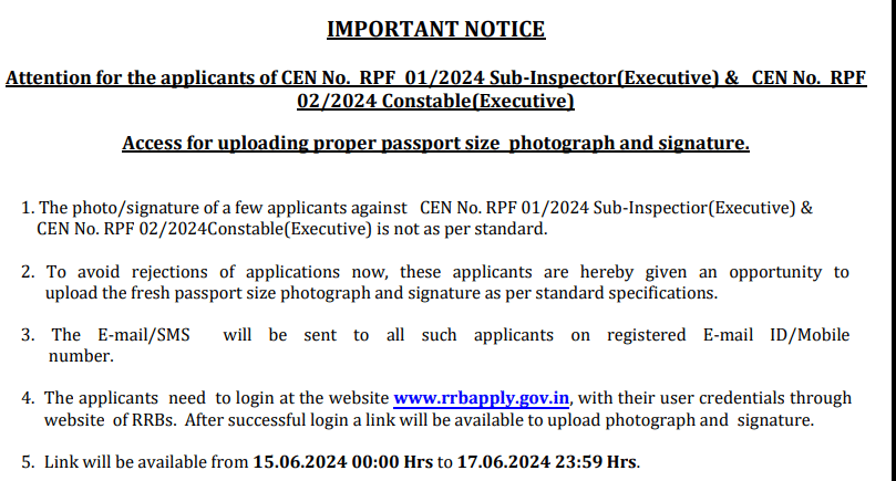 RPF Constable and SI Recruitment 2024: Update Photo and Signature from ...